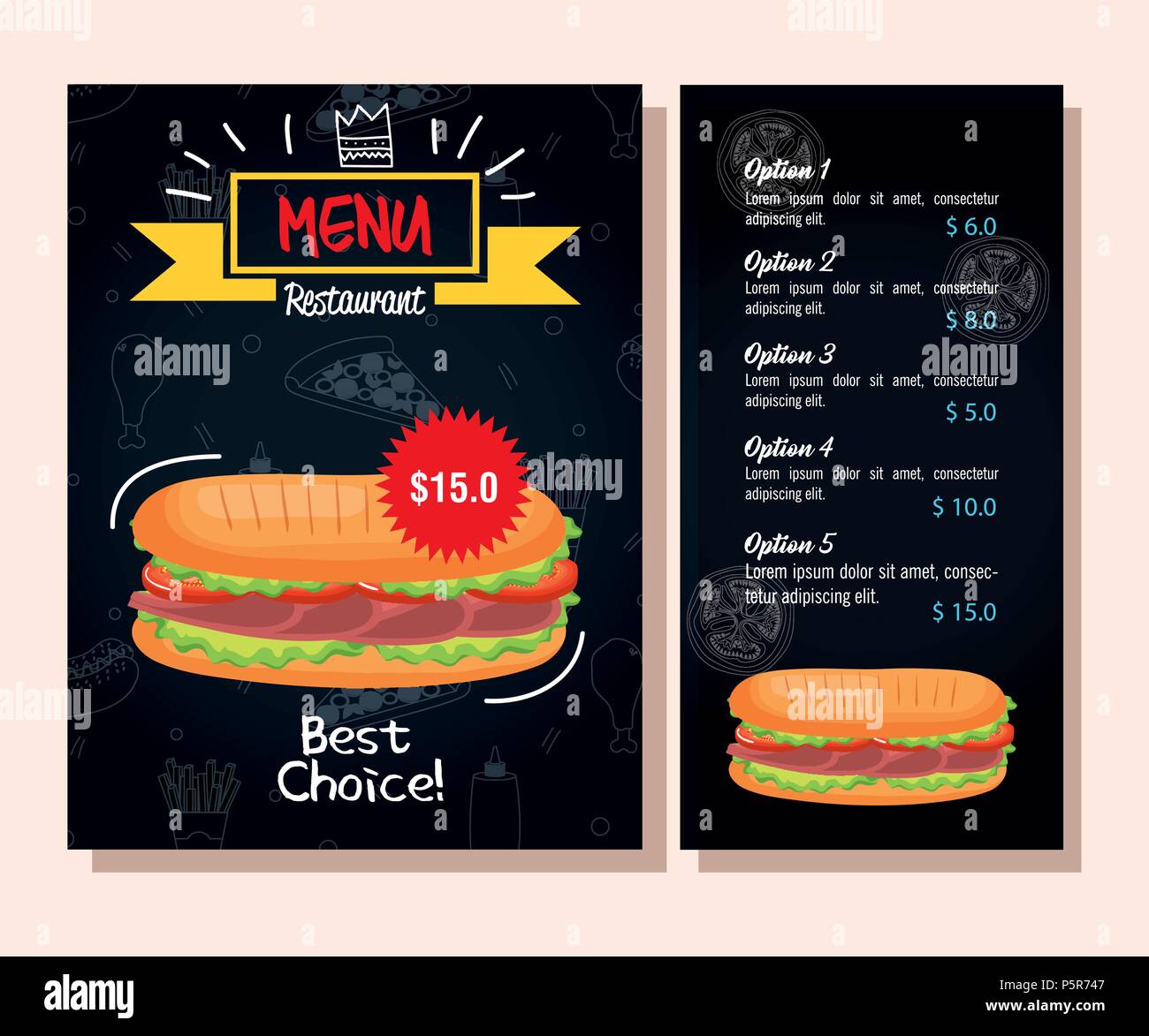 delicious sandwich fast food restaurant menu card Stock Vector Image ...