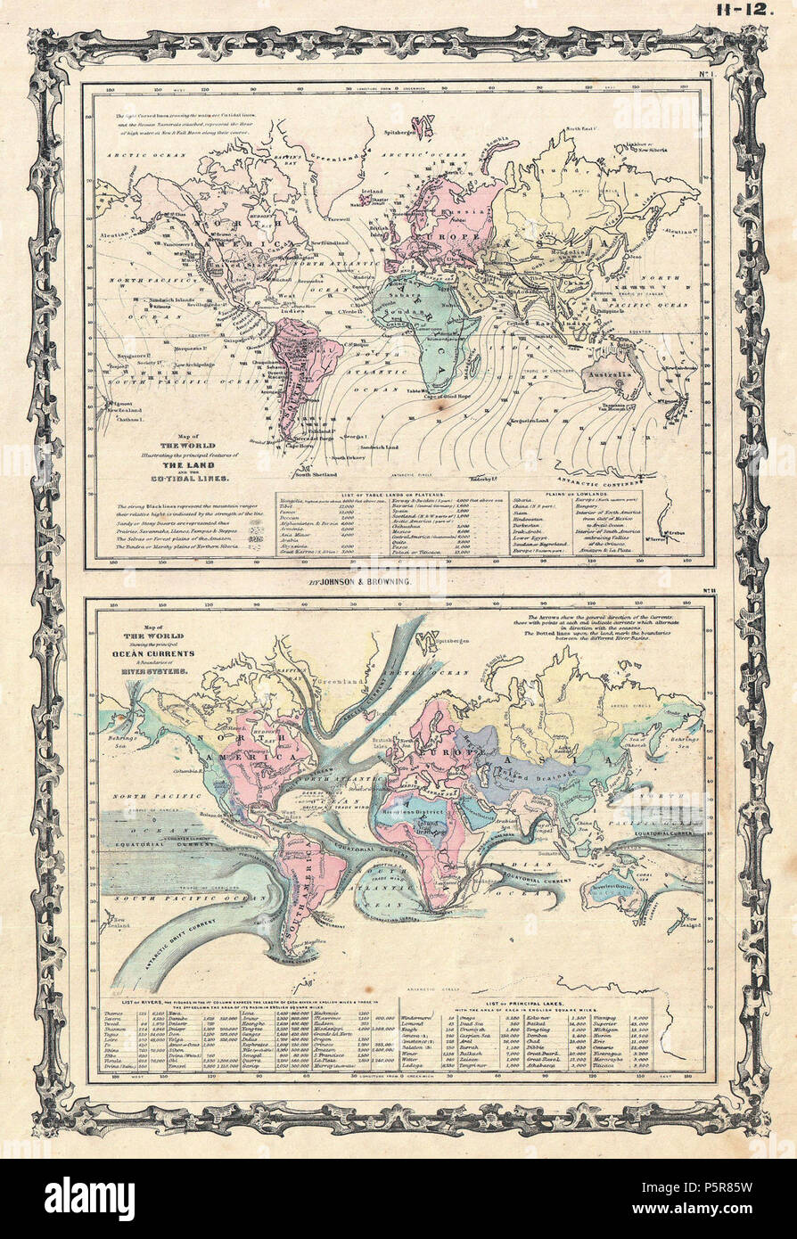 1861 Johnson Climate Map of the World w- Tides and Ocean Currents ...