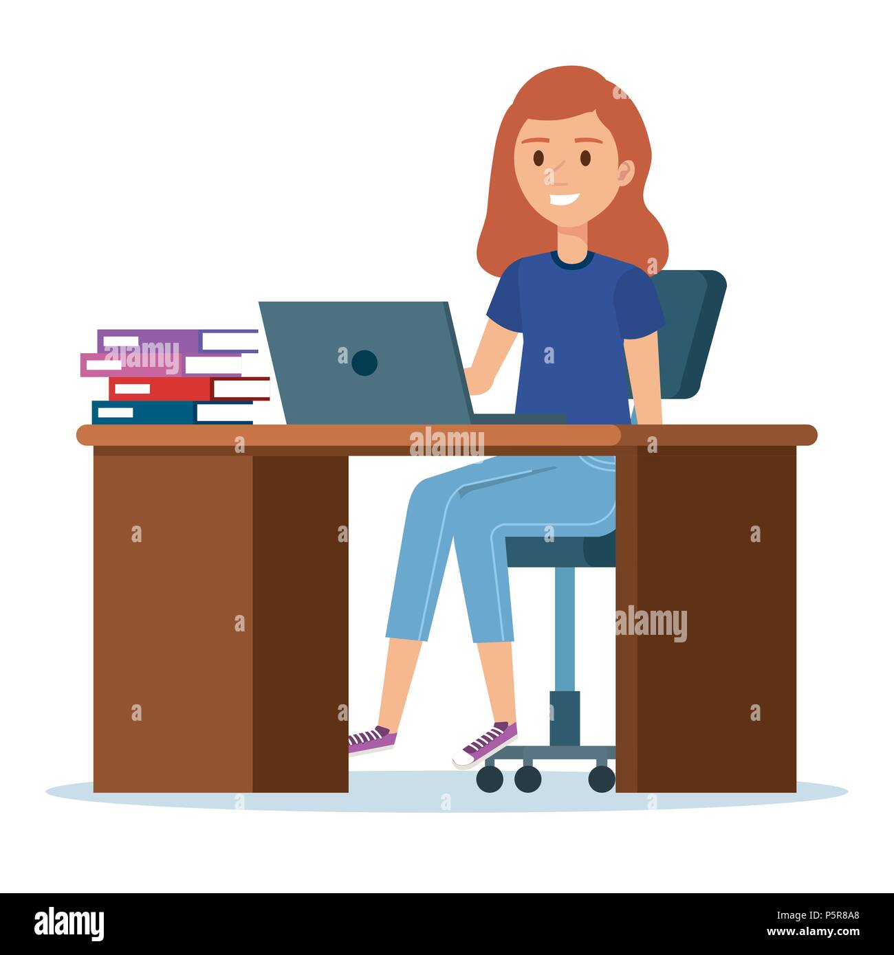 beautiful and young woman in the workplace character Stock Vector Image ...