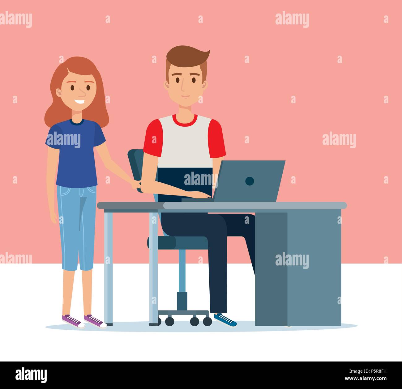 young couple in the workplace avatars characters Stock Vector Image ...