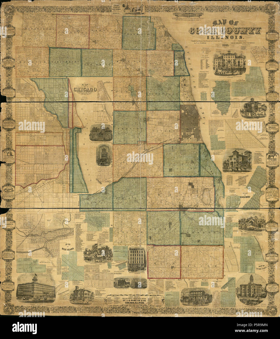 1861 Van Vechten's map of Cook County Stock Photo - Alamy