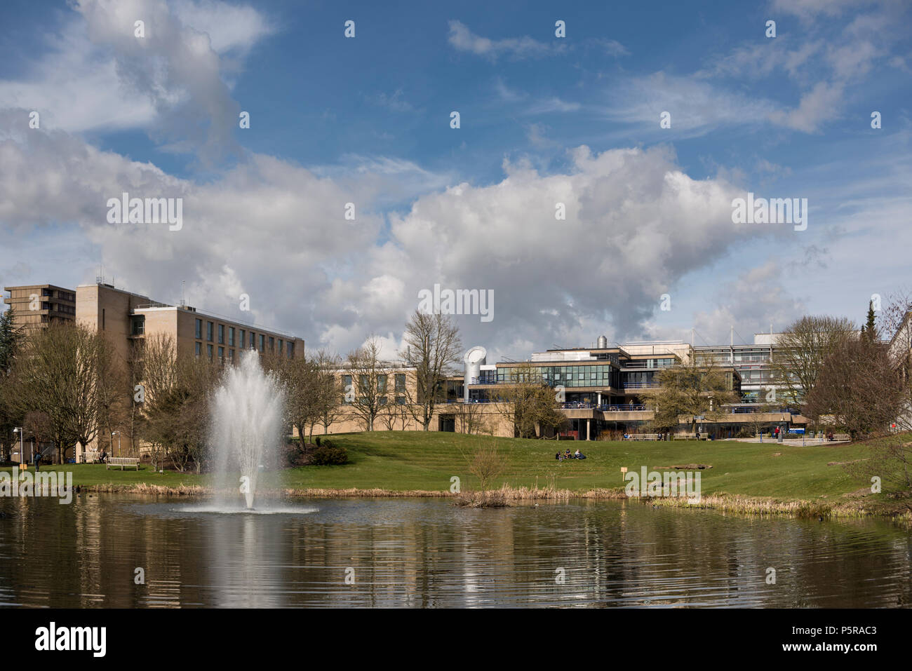 University of Bath Claverton Down campus buildings by the lake ...