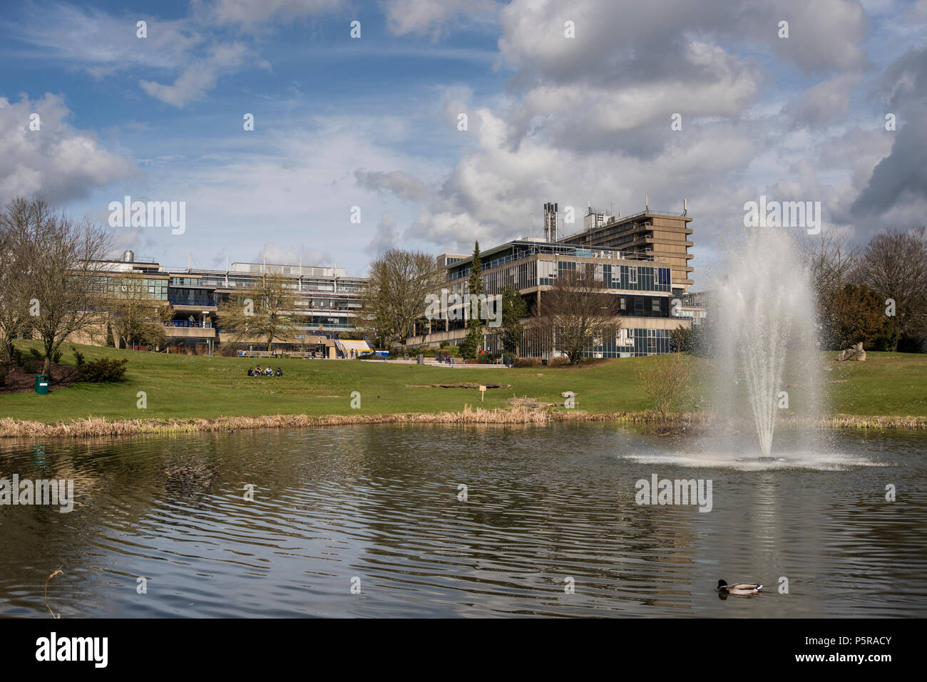 University of Bath Claverton Down campus buildings by the lake ...