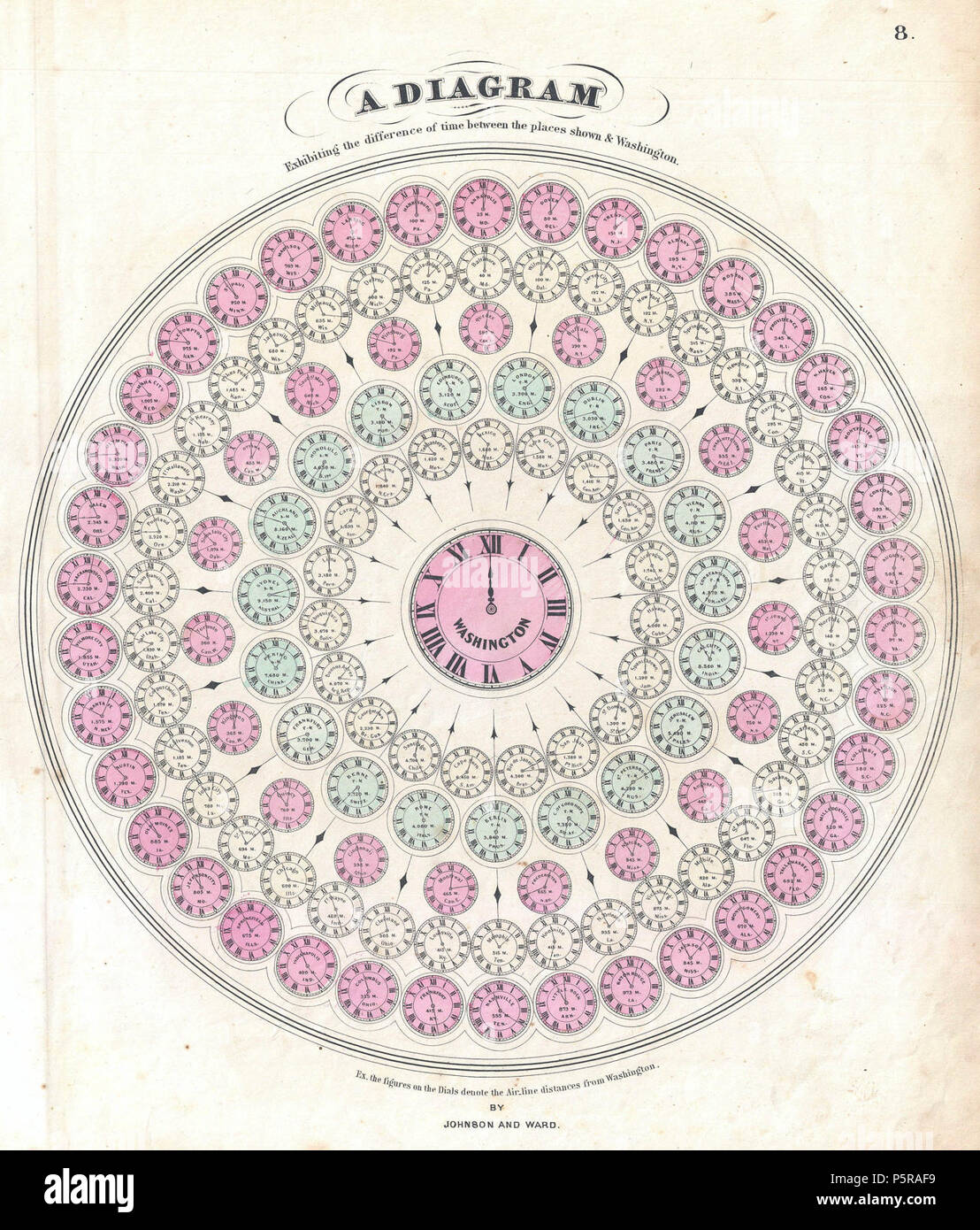 1862 Johnson Diagram of the World Time Zones from Washington ...