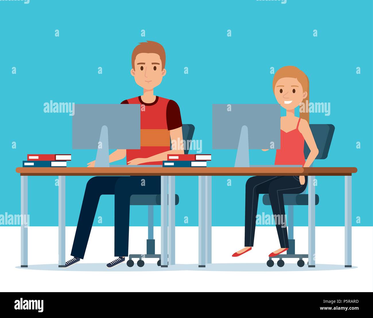 young couple in the workplace avatars characters Stock Vector Image ...