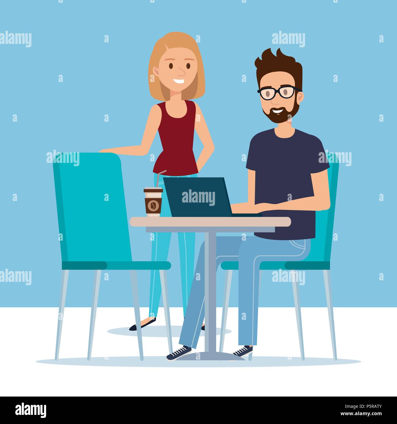 young couple in the workplace avatars characters Stock Vector Image ...