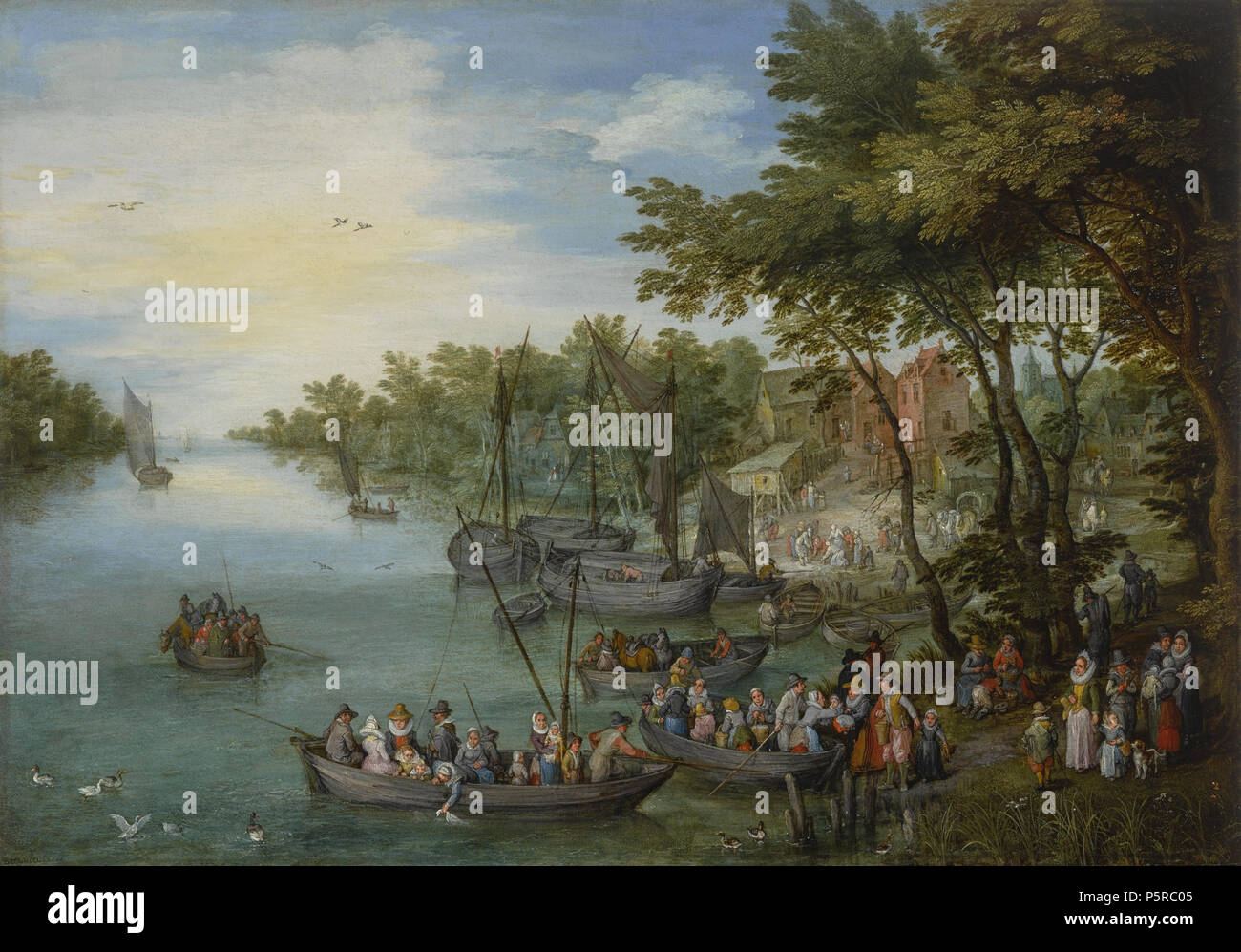 243 A Wooded River Landscape with a Landing Stage, Boats… by Jan ...