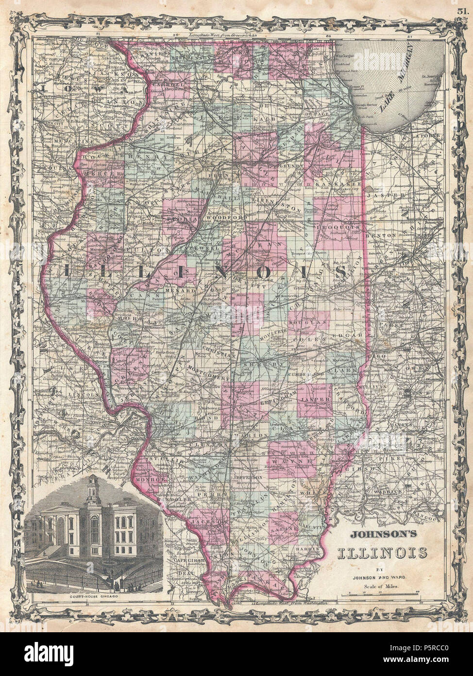 1862 Johnson Map of Illinois - Geographicus - IL-johnson-1862 Stock ...