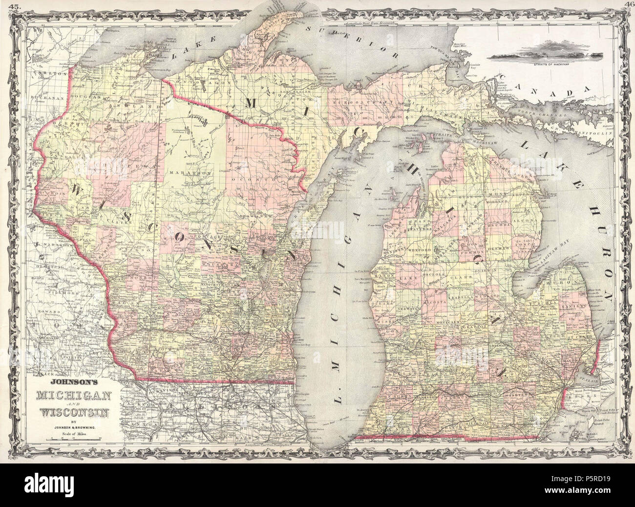 Johnson map of michigan and wisconsin hi-res stock photography and ...