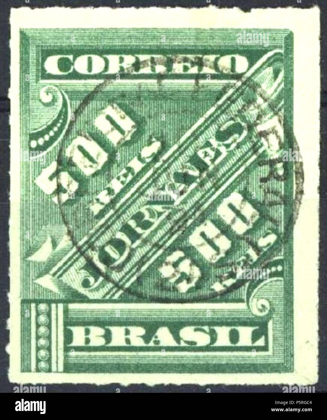 N/A. English: Brazil 1889 newspaper stamp, 500r green, used. Catalogue ...