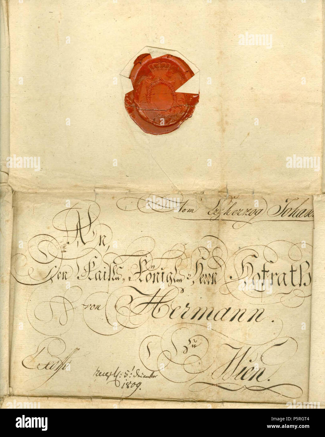 N/A. Deutsch: Brief von 1809 Erzherzog Johann an den Vater von Johann ...