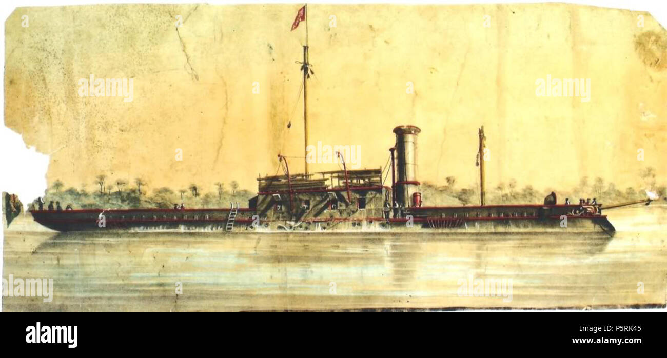 N/A. English: The Brazilian ironclad Brasil, shown with battle damage ...