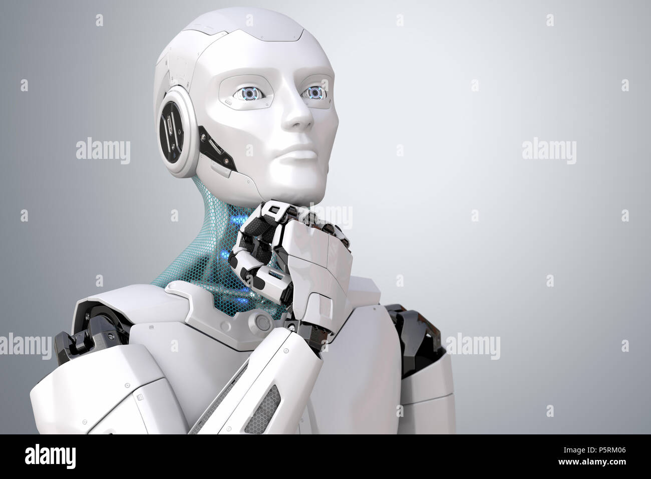 Dreaming robot. Clipping path included. 3D illustration Stock Photo - Alamy