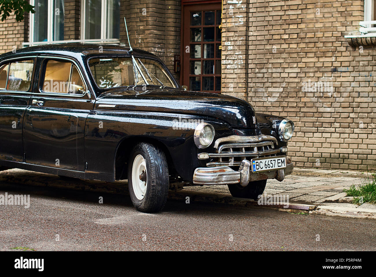 Vintage black GAZ-M20 Pobeda car released circa 1950 in USSR parked on ...