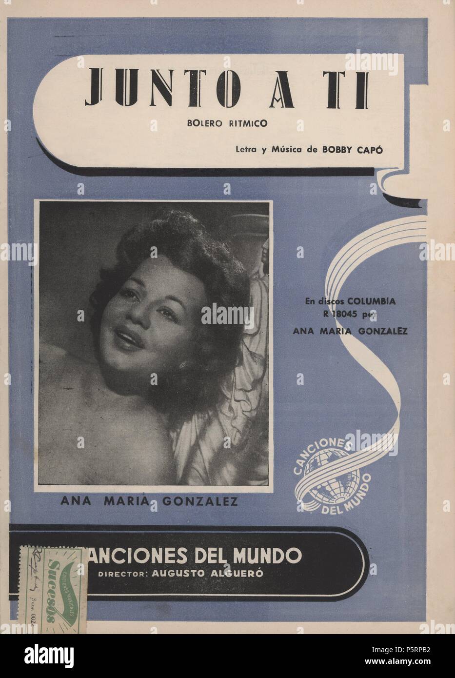 Partitura musical y cancionero. Junto a ti, bolero de Bobby Capo ...