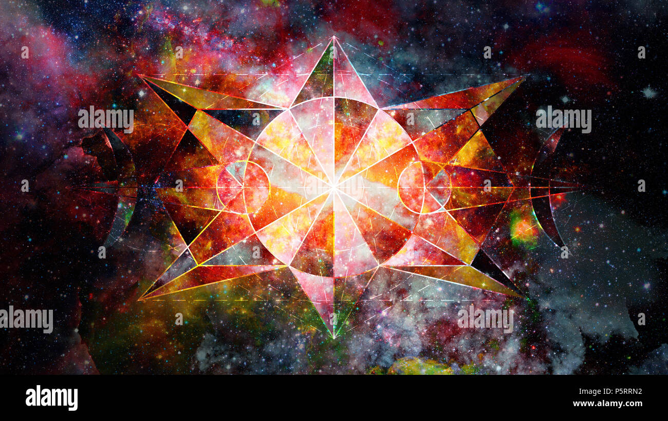 Abstract cosmos geometric background with polygons, triangles, stars ...