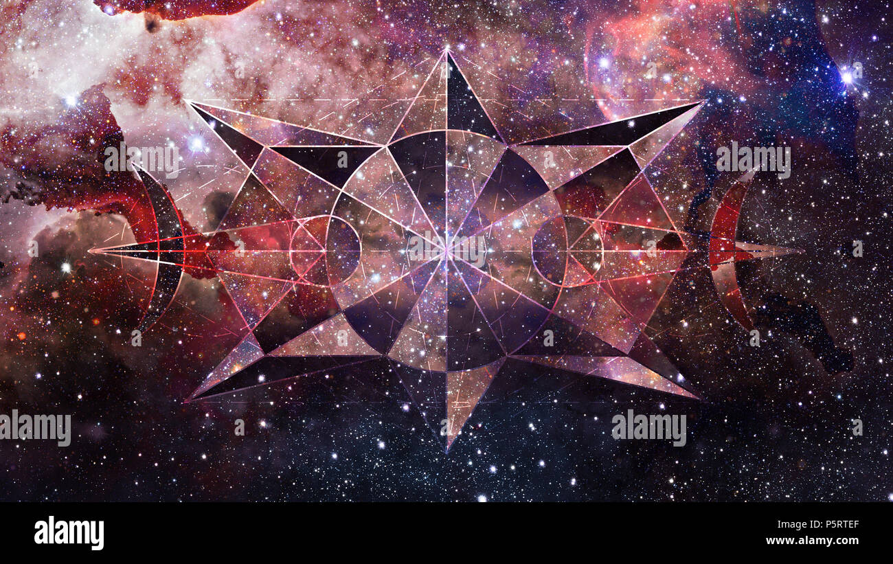 Abstract cosmos geometric background with polygons, triangles, stars ...