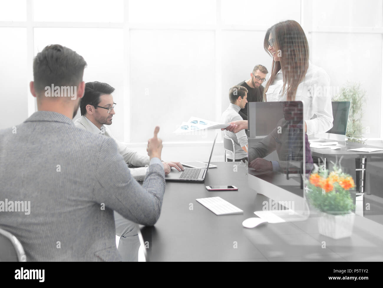 background image of business team in the workplace Stock Photo - Alamy