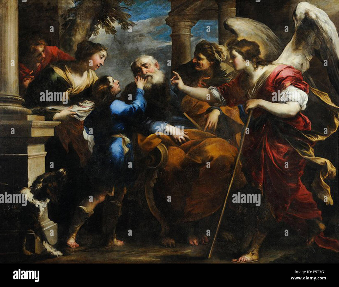 N/A. English: Tobias Healing the Blind Tobit by Valerio Castello, 1650 ...