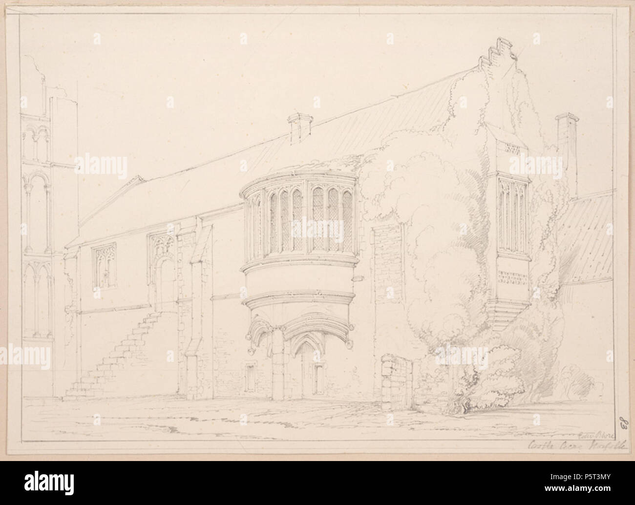 N/A. English: 'Castle Acre, Priory ruins,' pencil drawing, by Edward ...