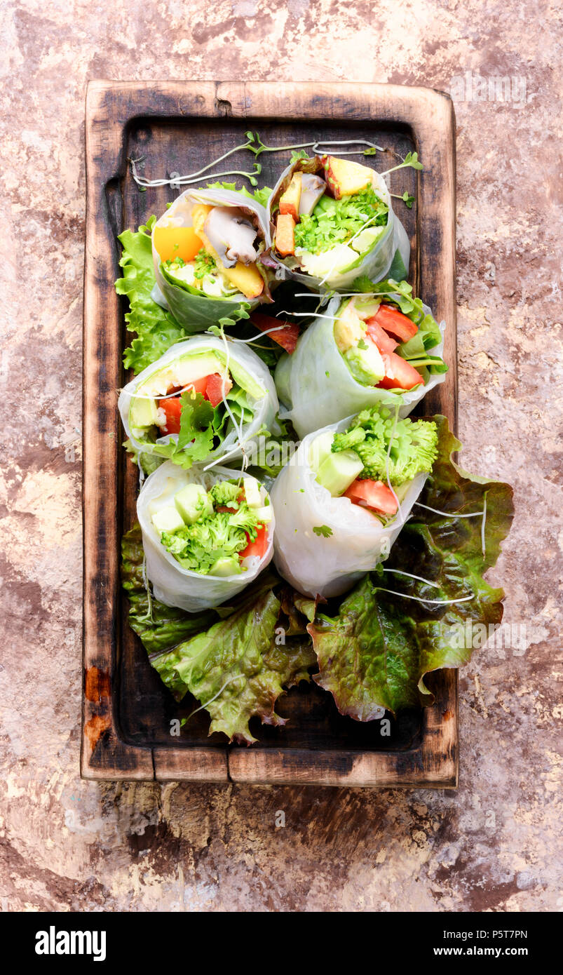 Assorted Asian spring rolls with vegetable and lettuce Stock Photo - Alamy