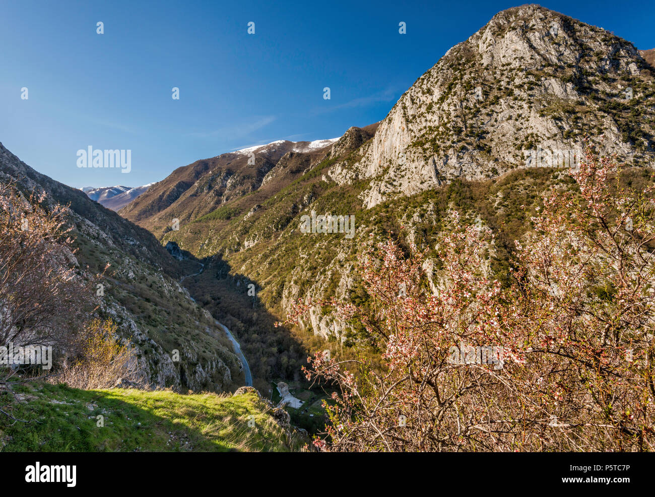 Sagittario Gorges, view from hill town of Castrovalva in Abruzzi Massif ...