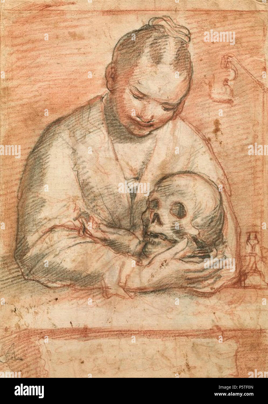 N/A. English: Woman Contemplating a Skull by Alessandro Casolani, black ...