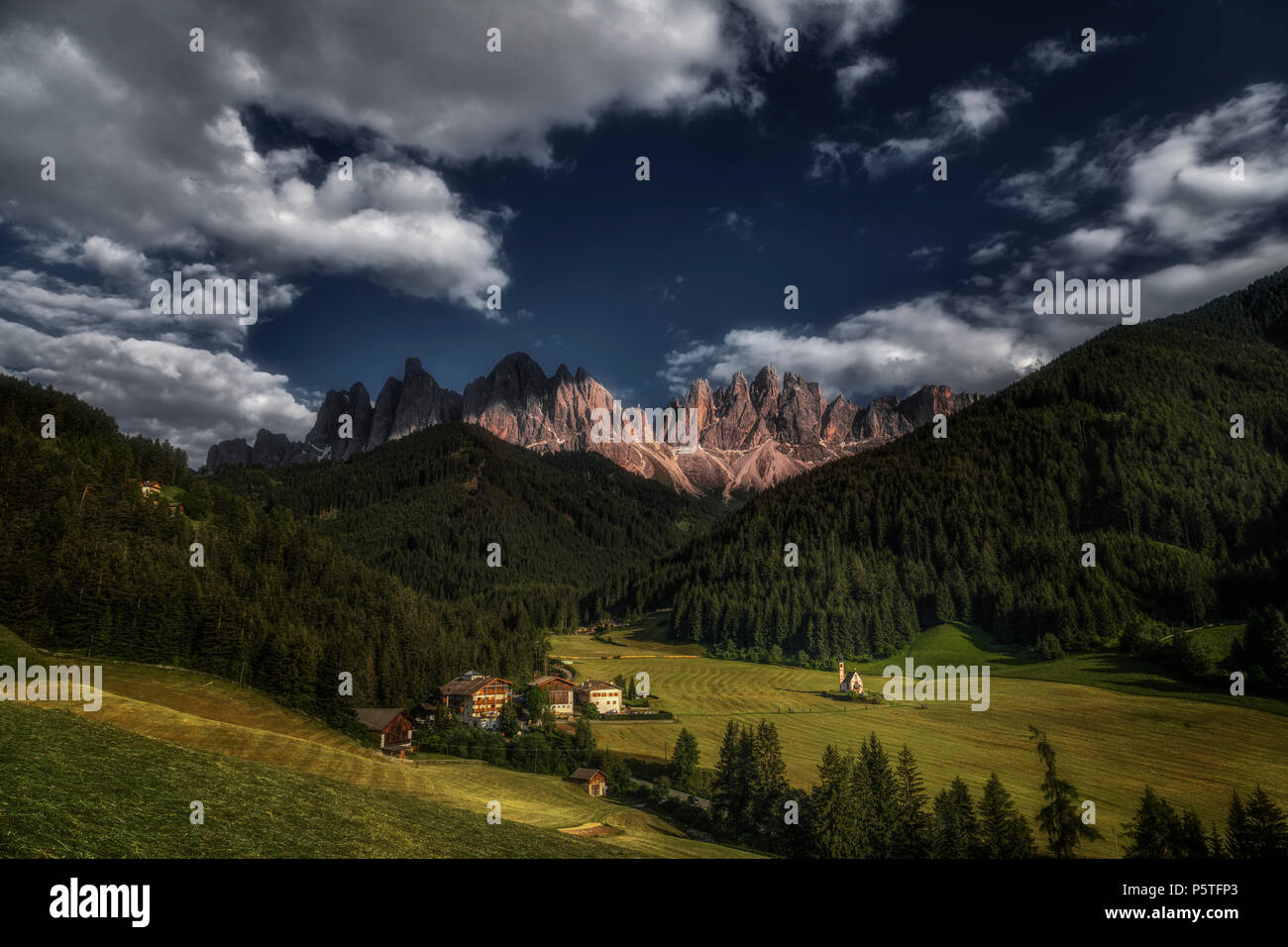 Italy san giovanni ranui church and odle mountains hi-res stock ...