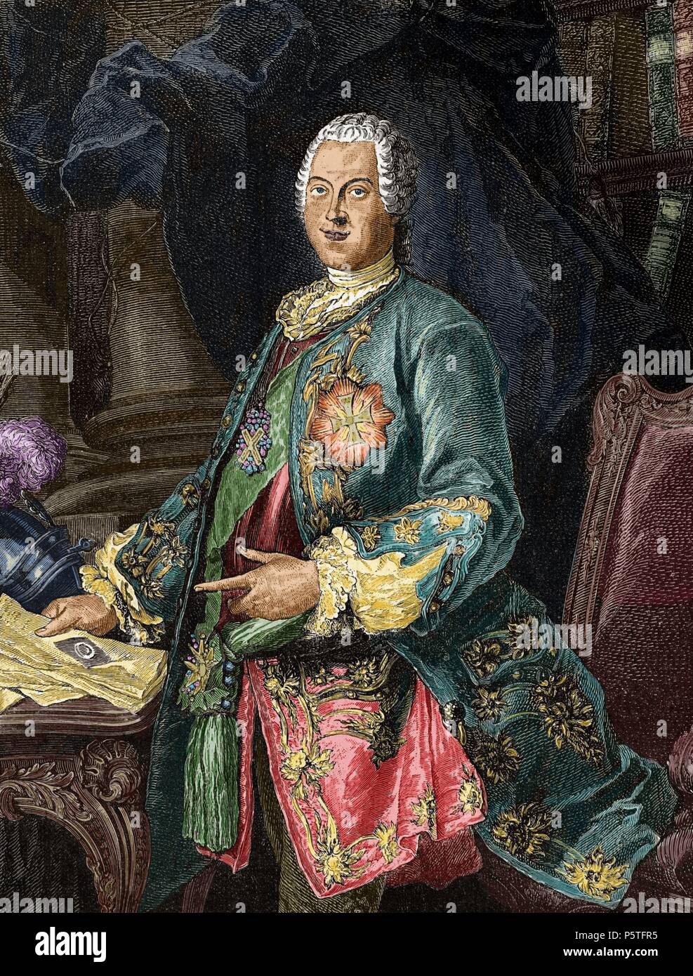 Heinrich, count von Bruhl (1700-1763). German statesman. Engraving of ...