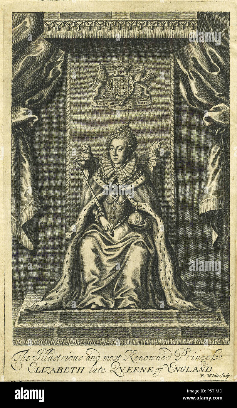 N/A. English: A 17th-century engraving of Queen Elizabeth I from a 1675 ...