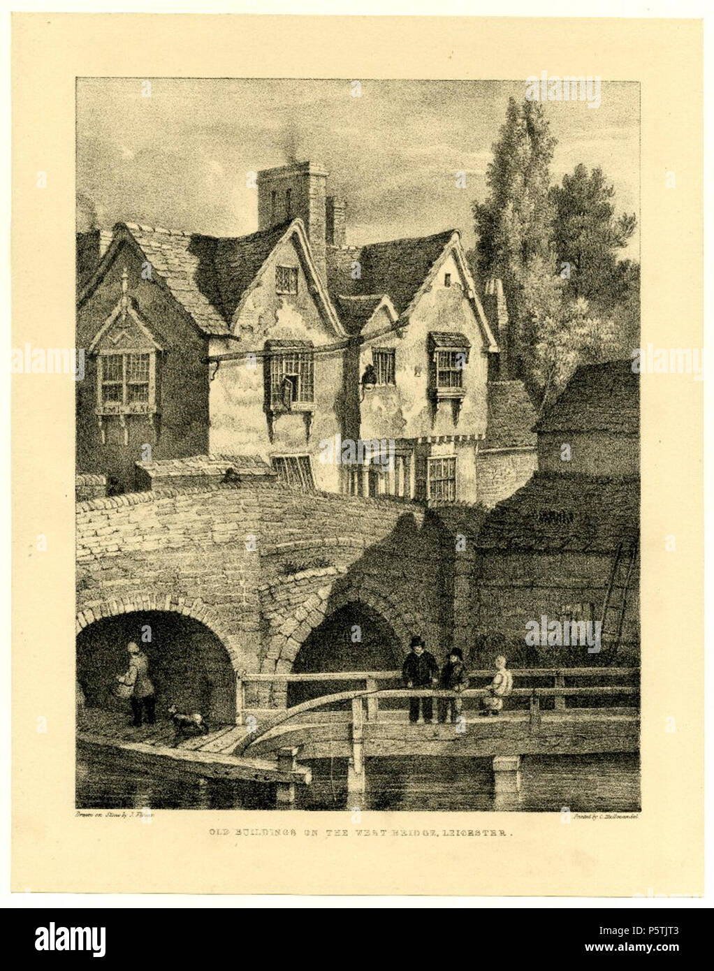 N/A. English: Old buildings on the West Bridge, Leicester c.1830 ...