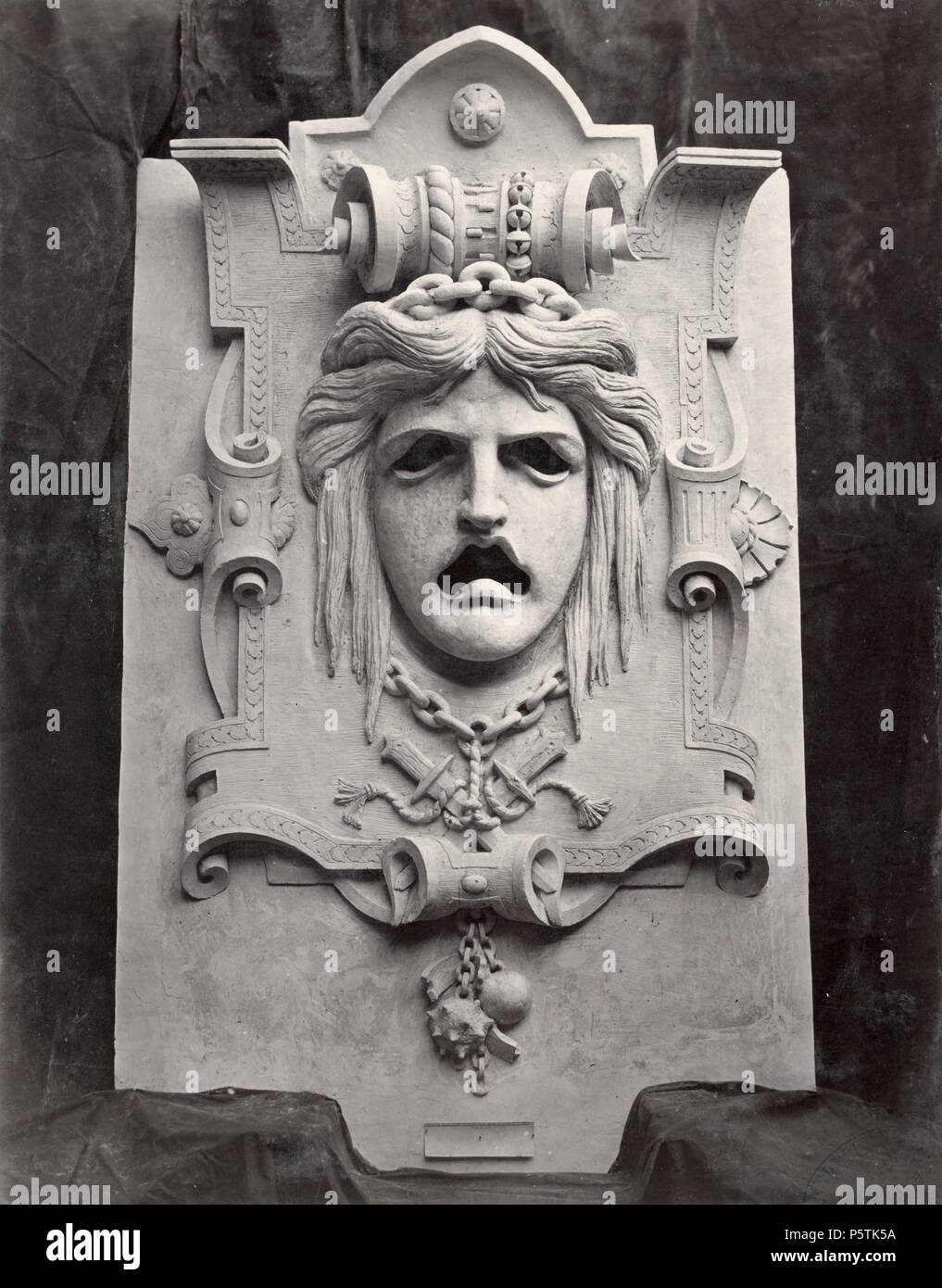 328 Charles Marville, Théâtre du Vaudeville - stone tragic mask, ca ...