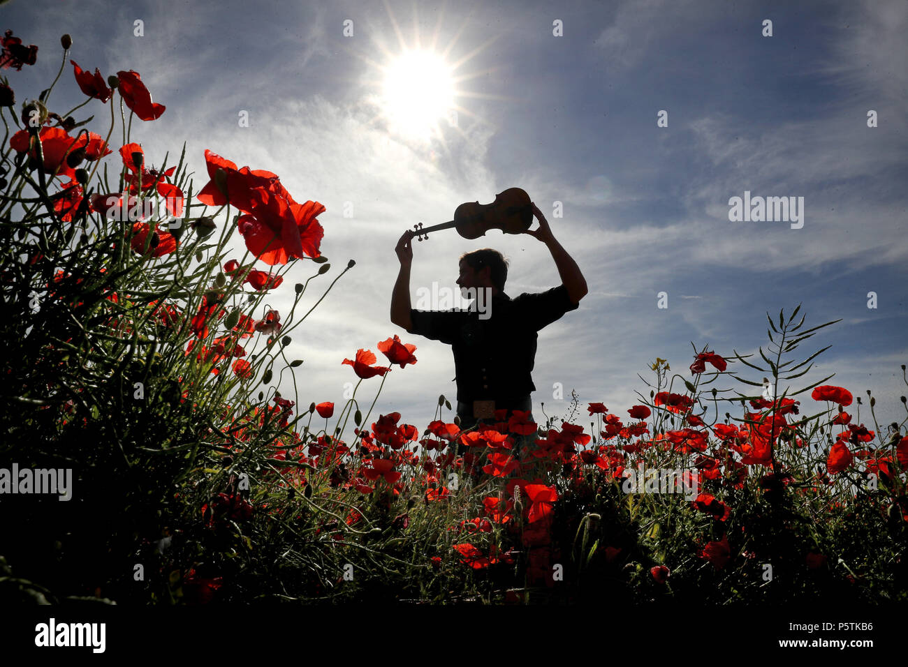Musician and composer Thoren Ferguson with the Wilfred Owen violin in a ...