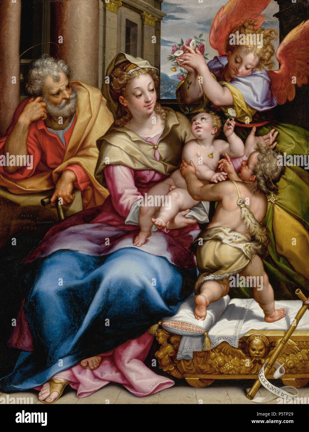 English: The Holy Family with Saint John the Baptist and an angel 1579 ...