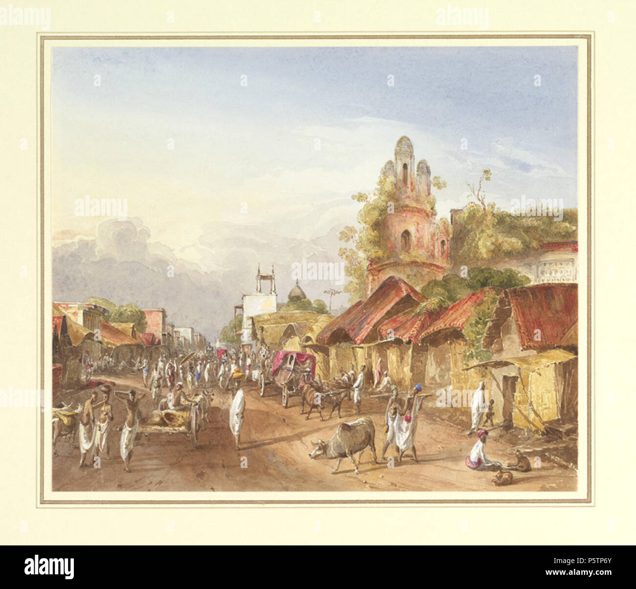 N/A. English: 'Chitpore Road and 'Black Pagoda', Calcutta,' watercolour ...