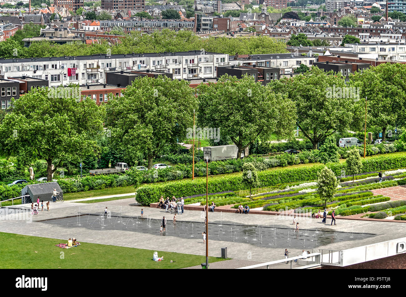 Rotterdam, The Netherlands, June 3, 2018: View of the fountain in the ...