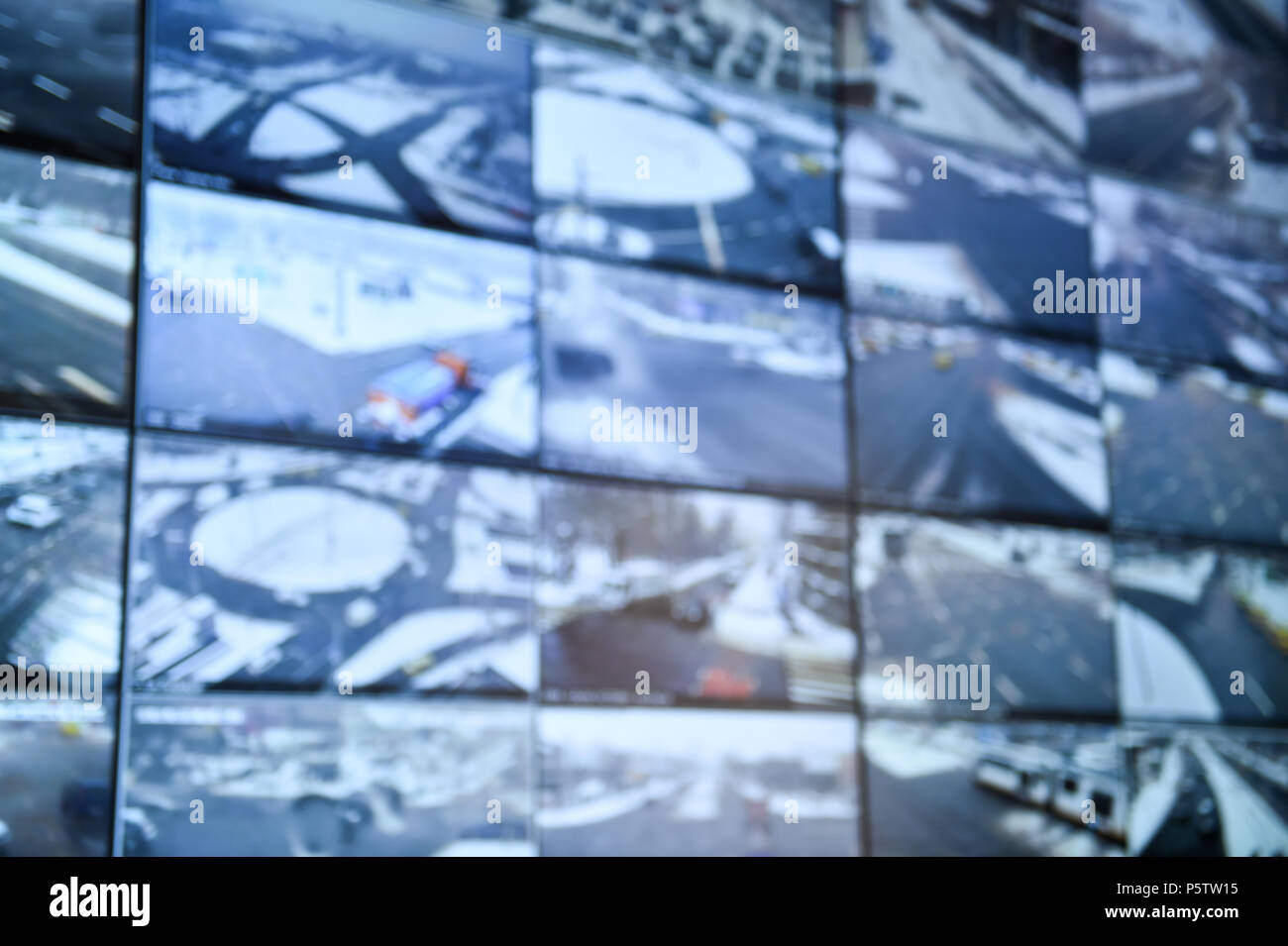 Detail shot with security surveillance monitors command center Stock ...