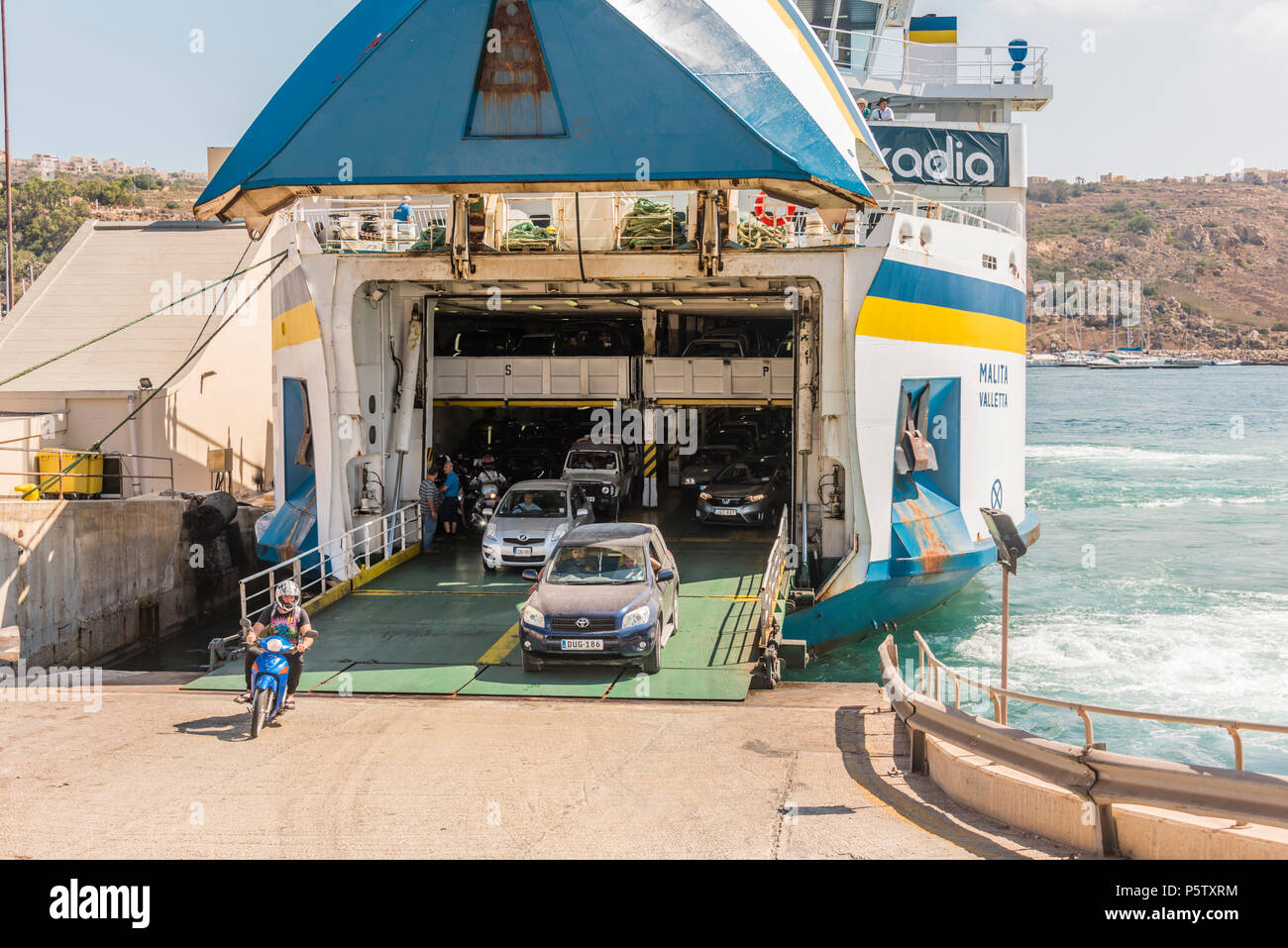 Gozo Channel Line ferry arrives into Mgarr harbour, Mgarr, Gozo, Malta ...