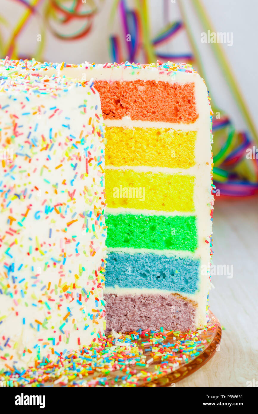 Brightly colored rainbow layer cake Stock Photo - Alamy