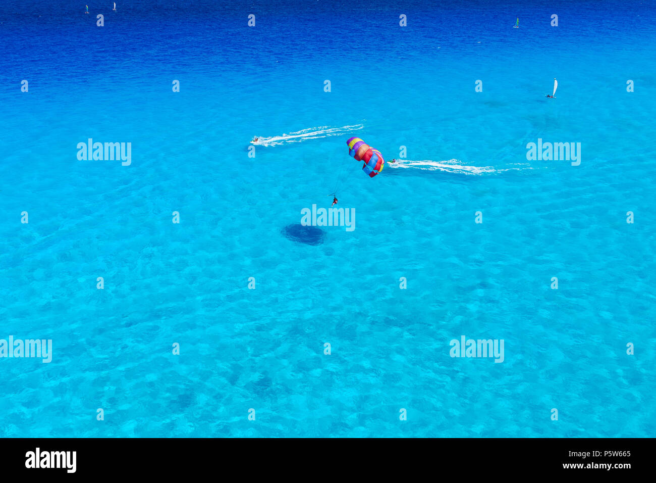 Watersports activity birds eye view at caribbean ocean Stock Photo - Alamy