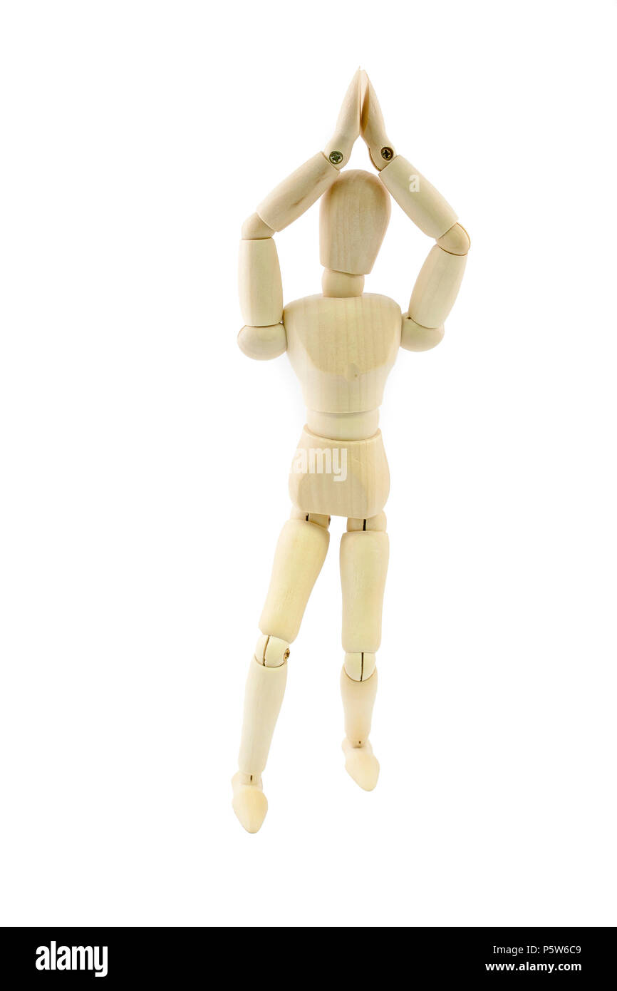 Articulated wooden dummy dancing isolated on white background Stock ...