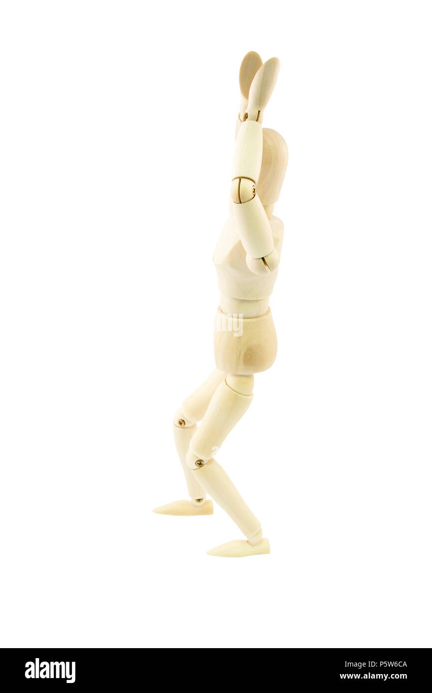 Articulated wooden dummy dancing isolated on white background Stock ...