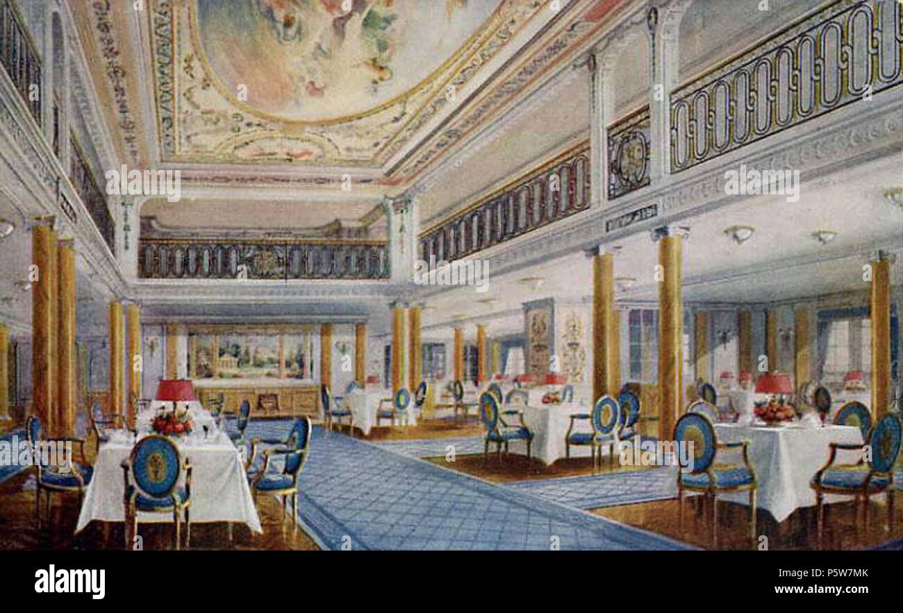 N/A. English: Drawing of the First Class Dining Saloon on the RMS ...