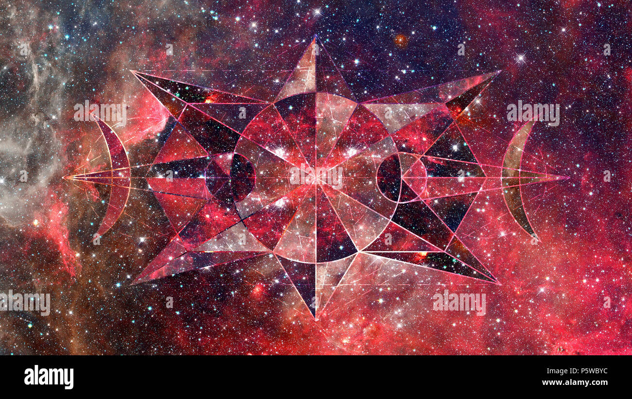 Abstract cosmos geometric background with polygons, triangles, stars ...