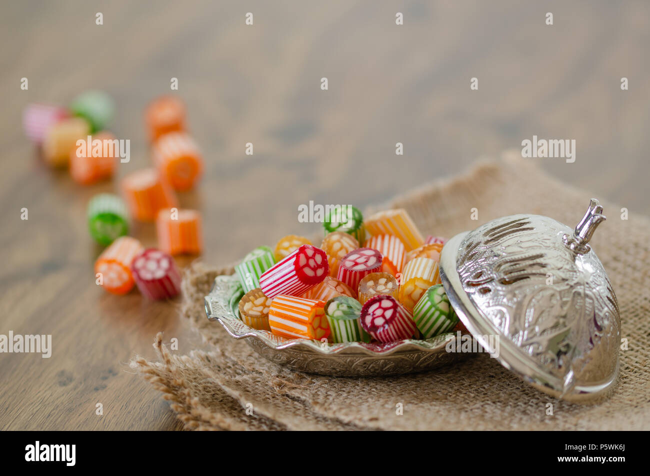 Colorful hard candies on the table.Close-up Stock Photo - Alamy