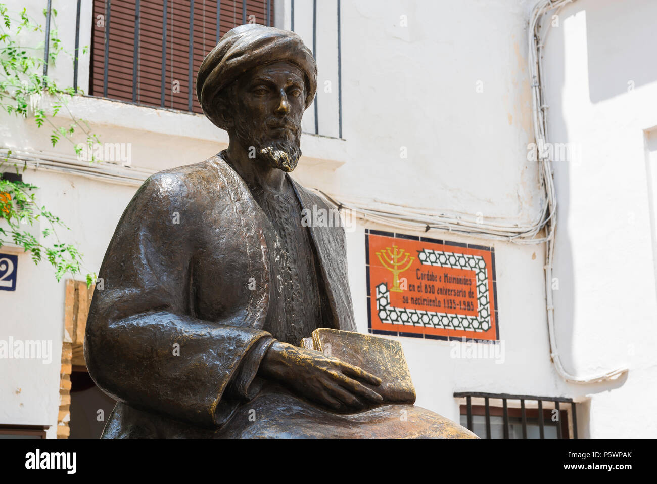 Close-up view of the statue of the Jewish philosopher Maimonides sited ...
