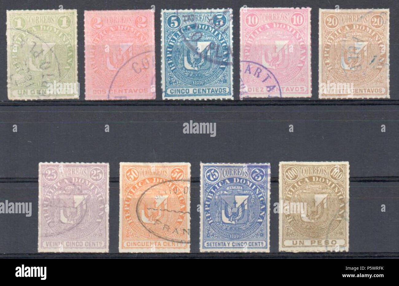 N/A. English: Dominican Republic 1890 Sc. #36-44, used set. 1880 ...