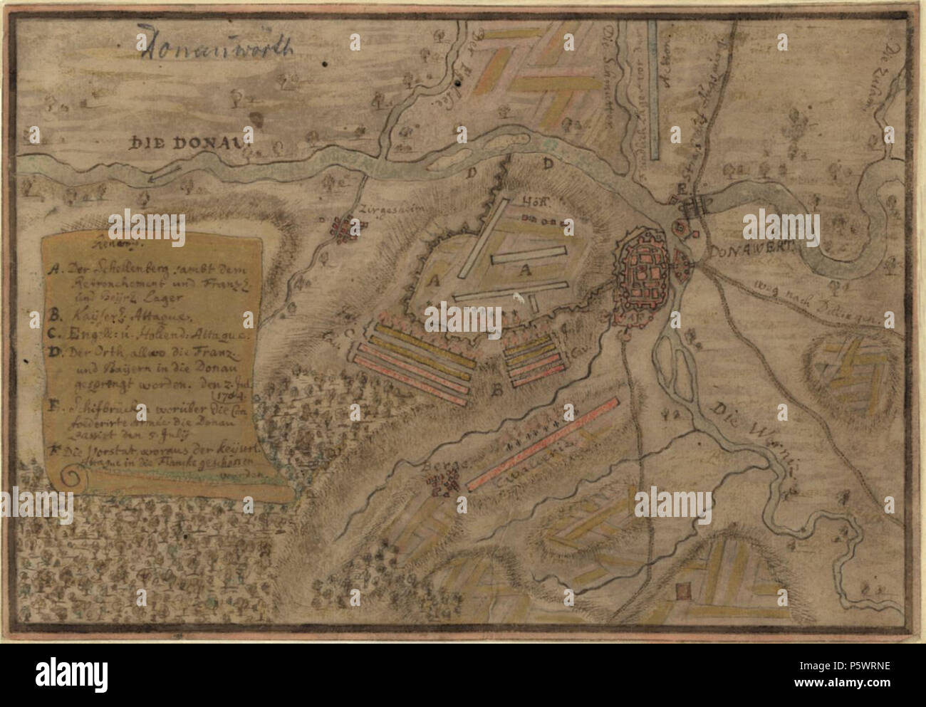 N/A. English: Map showing battle lines in vicinity of Donauwörth ...