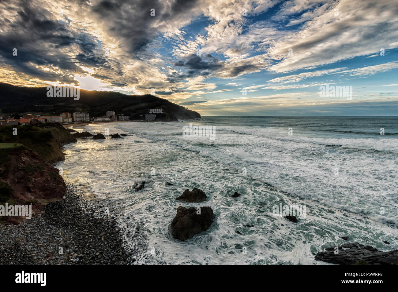 sunset at the beach of bakio Stock Photo - Alamy