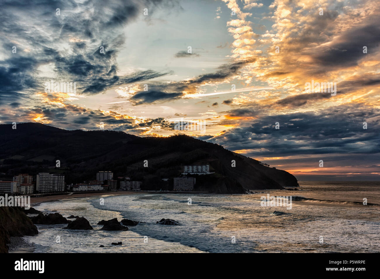 sunset at the beach of bakio Stock Photo - Alamy